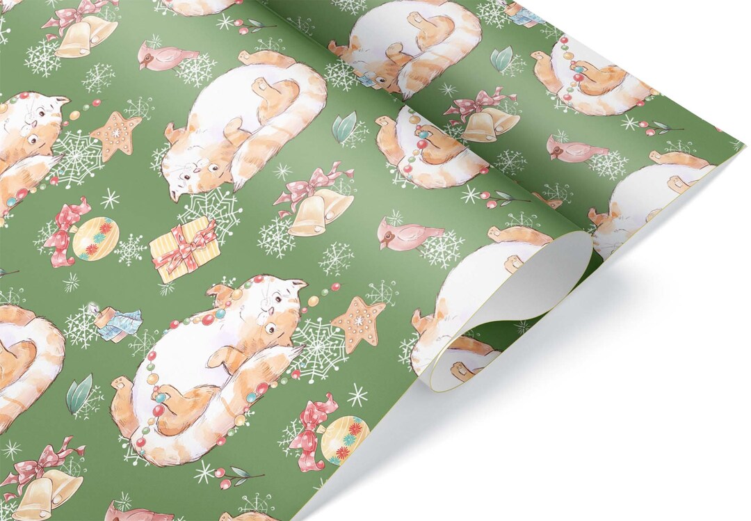 Playful Cat Christmas Wrapping Paper, Kitty Kitten Theme Holiday Gift ...