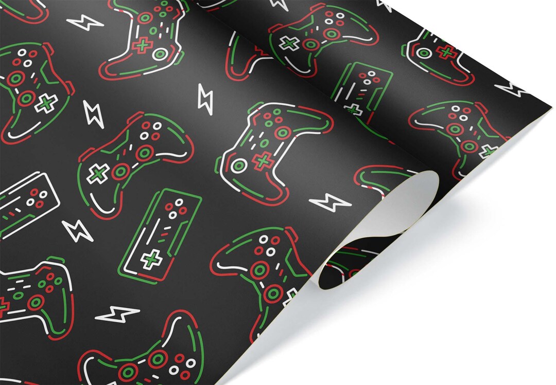 Retro Video Game Controller Thick Wrapping Paper, Xmas Holiday Gift ...