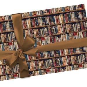 Vintage Bookshelf Gift Wrap, Thick Wrapping Paper, Retirement Book ...
