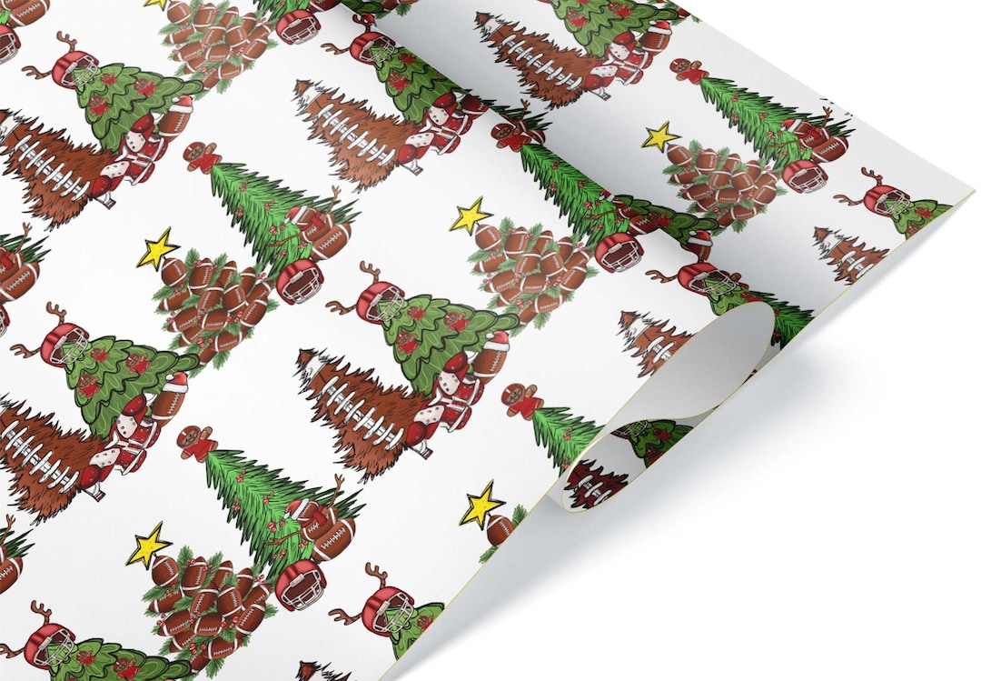 Sporty Football Christmas Tree Thick Wrapping Paper, Xmas Gift Wrap for ...