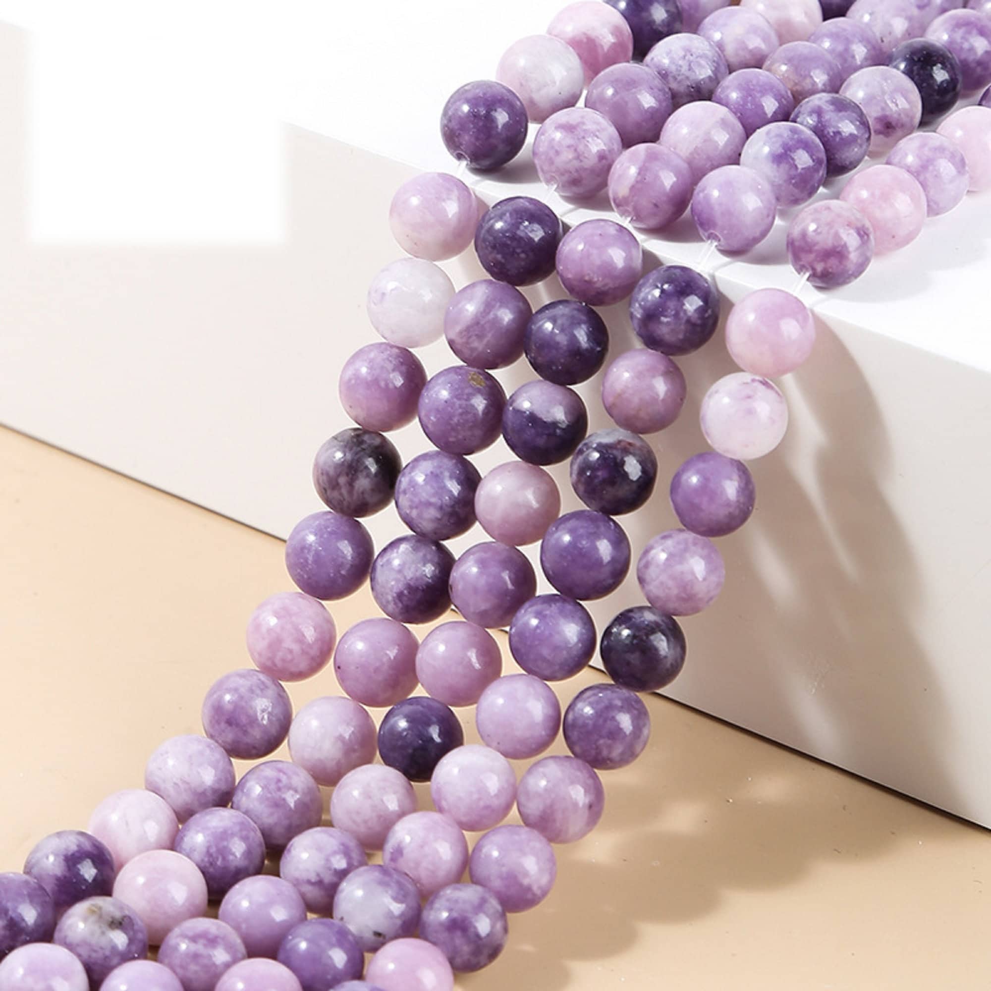 Chinese Lepidolite Purple Mica Jade Bead Natural Smooth Round Loose ...