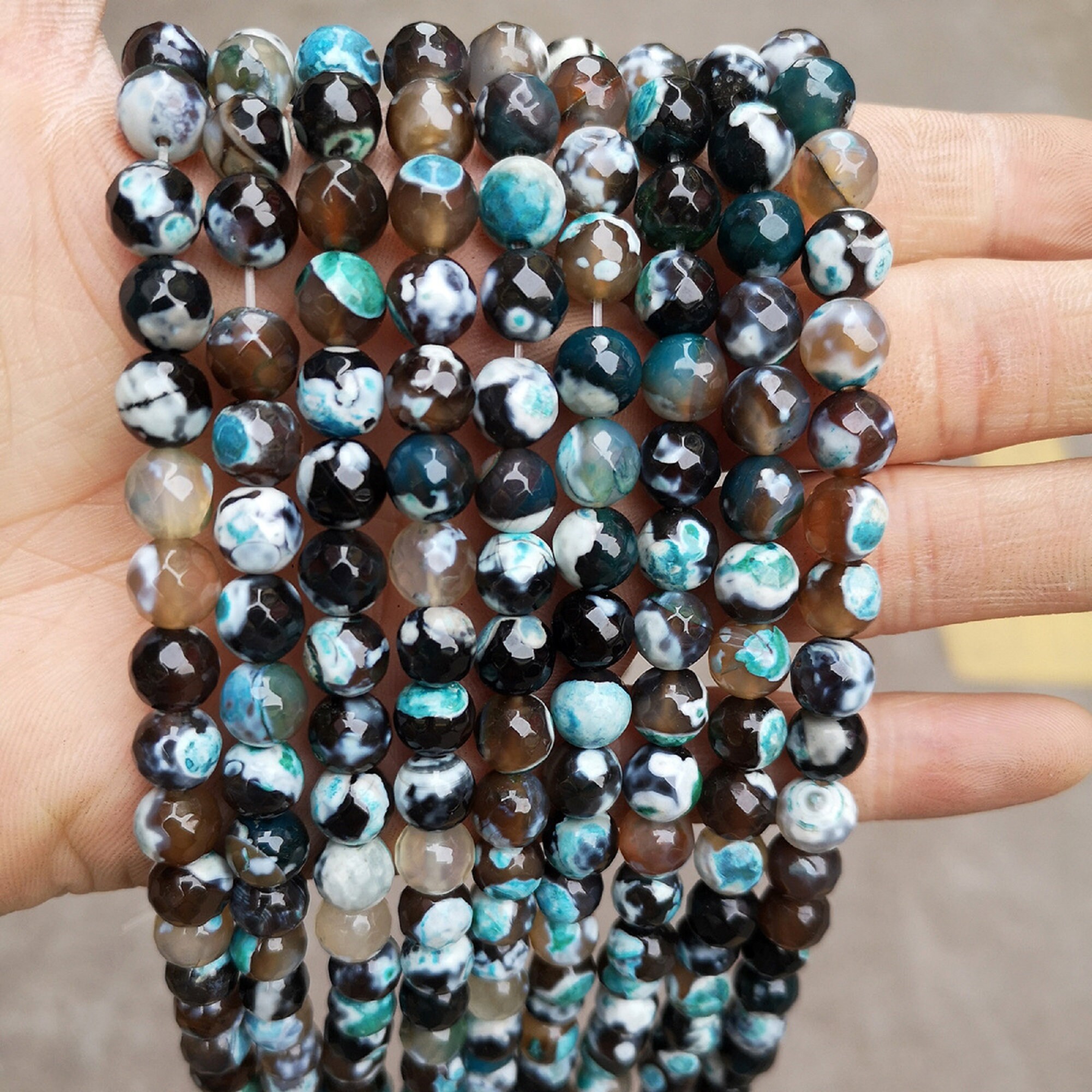 Faceted Orca Agate Stone Strand Bead Healing Gemstone Fire Agate 10 ...