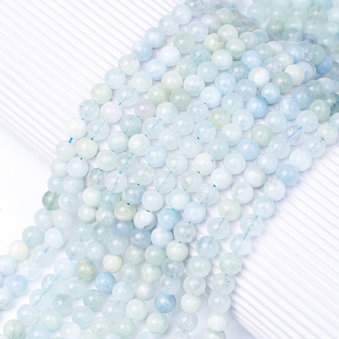 Mix Aquamarine Light Blue Natural Stone Crystal Gemstone Round Beads ...