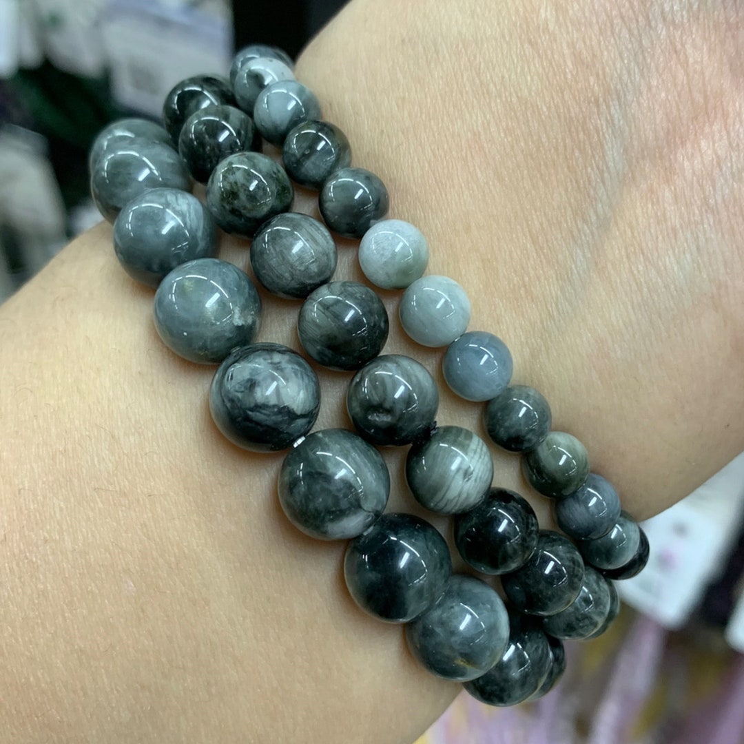 AAA Natural Gray Eagle Eye Stone Bracelet Polished Gemstone Round ...