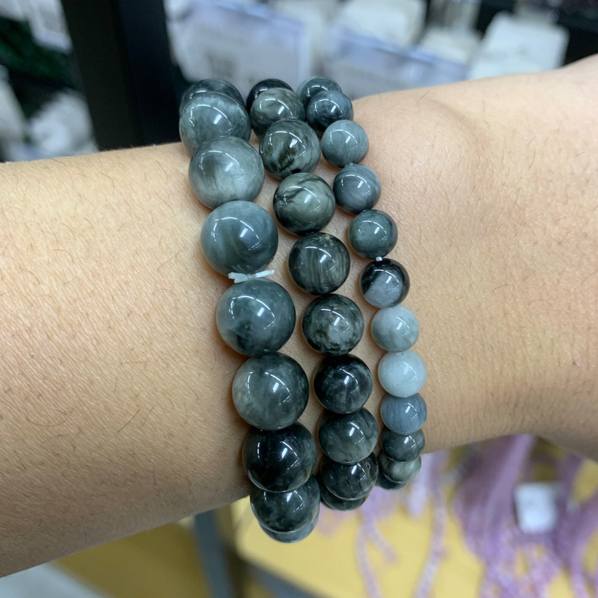 AAA Natural Gray Eagle Eye Stone Bracelet Polished Gemstone Round ...