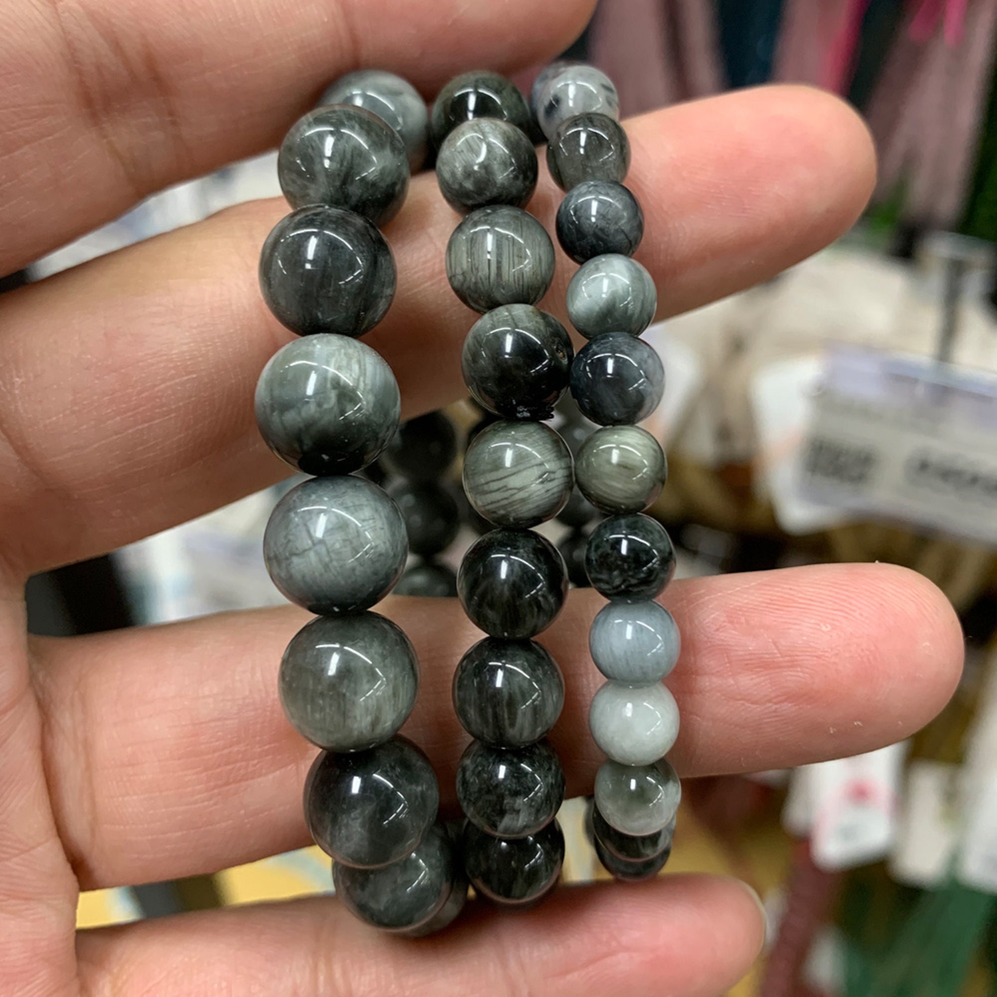 AAA Natural Gray Eagle Eye Stone Bracelet Polished Gemstone Round ...