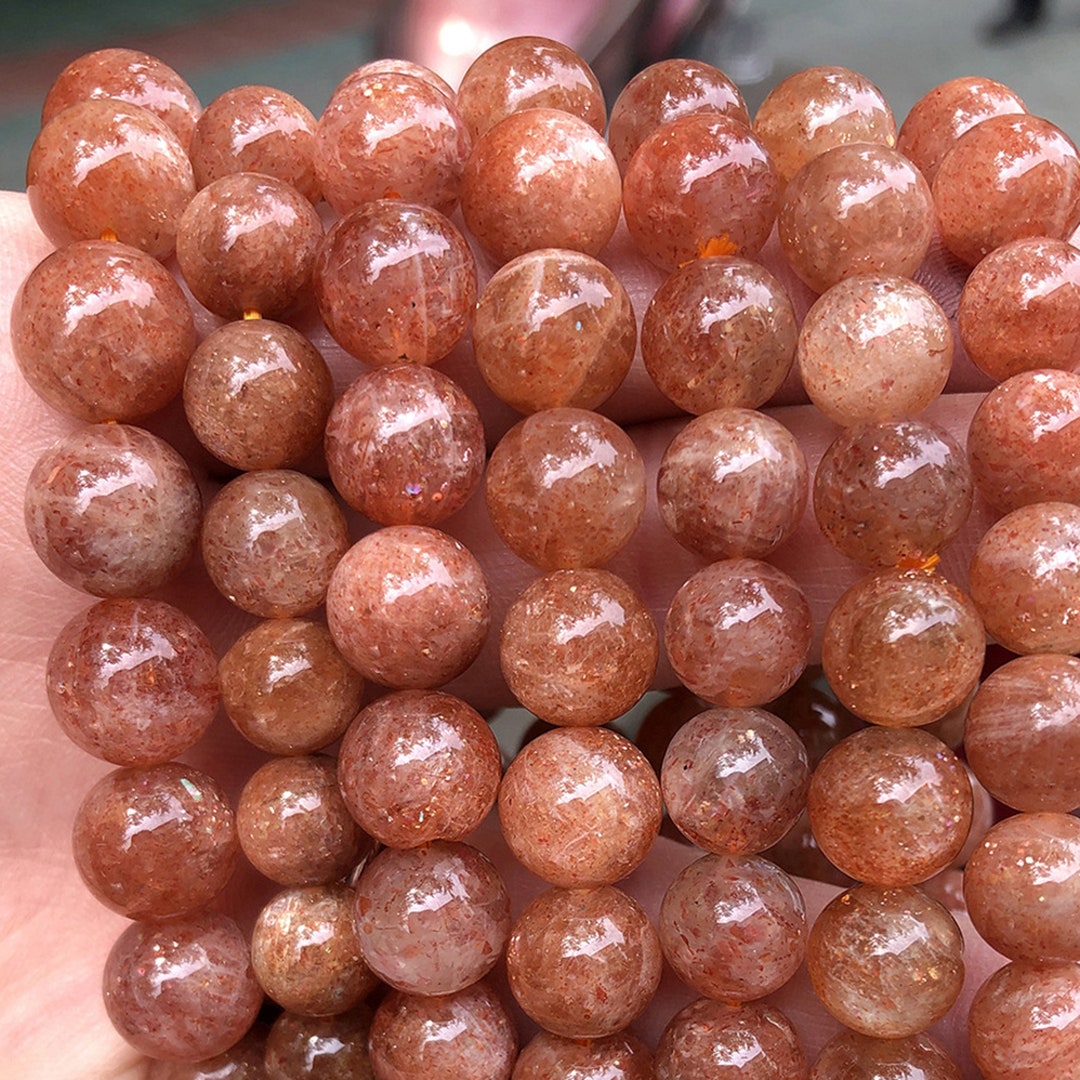 AAAAA Natural Fiery Golden Sunstone redondo suelto cuenta oro genuino ...