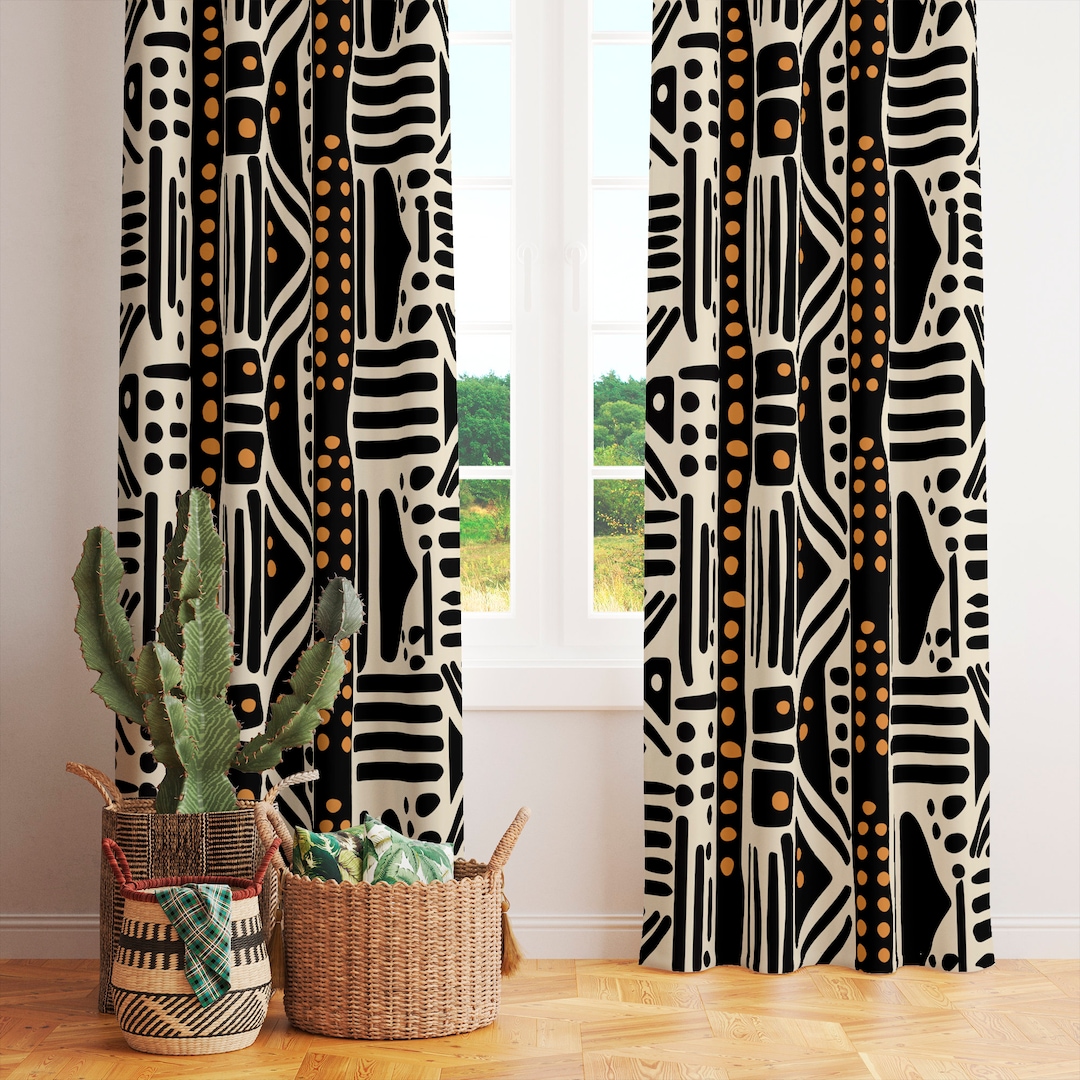 African Mudcloth Print Curtain: Minimalist Blackout Panel Home Privacy ...