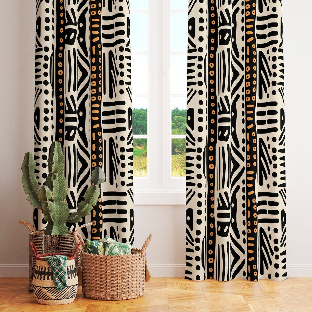 African Mudcloth Print Window Curtain Curtains for Living Room Blackout ...