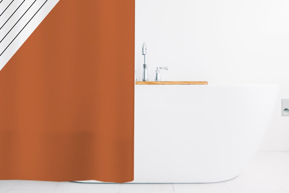 Burnt Orange Shower Curtain Striped Bath Curtain Geometric | Etsy