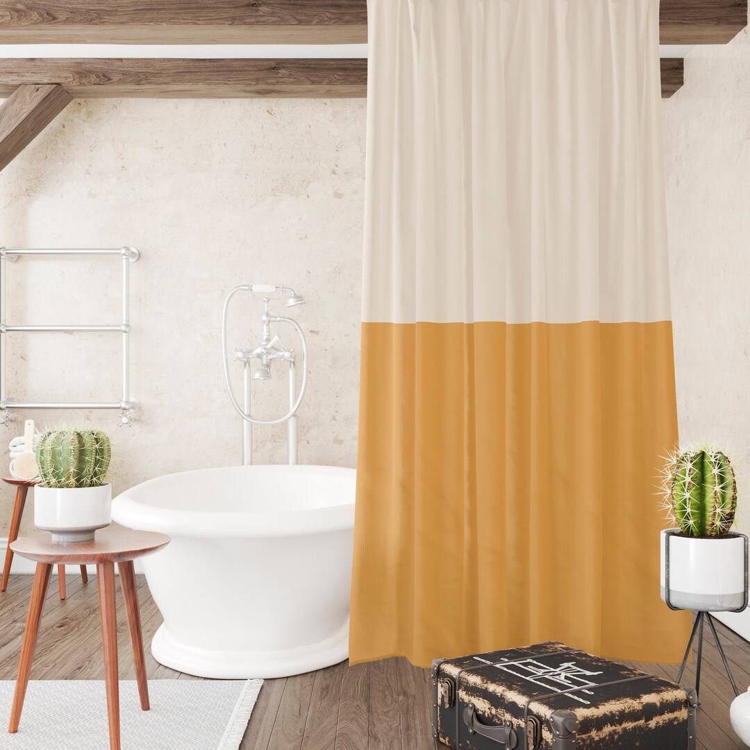 Color Block Shower Curtain: Beige & Yellow, Modern Bath Decor - Etsy