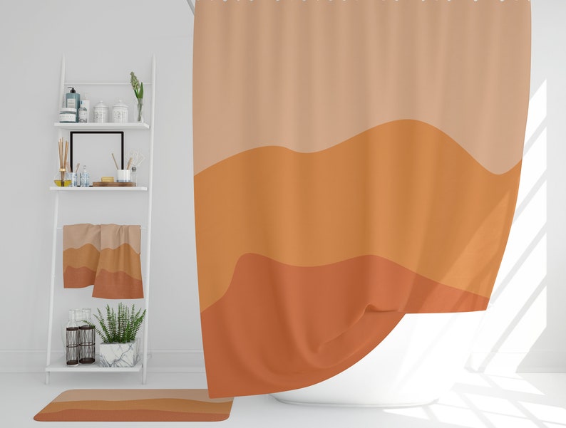 Burnt Orange Shower Curtain Abstract Art Bath Curtain Etsy