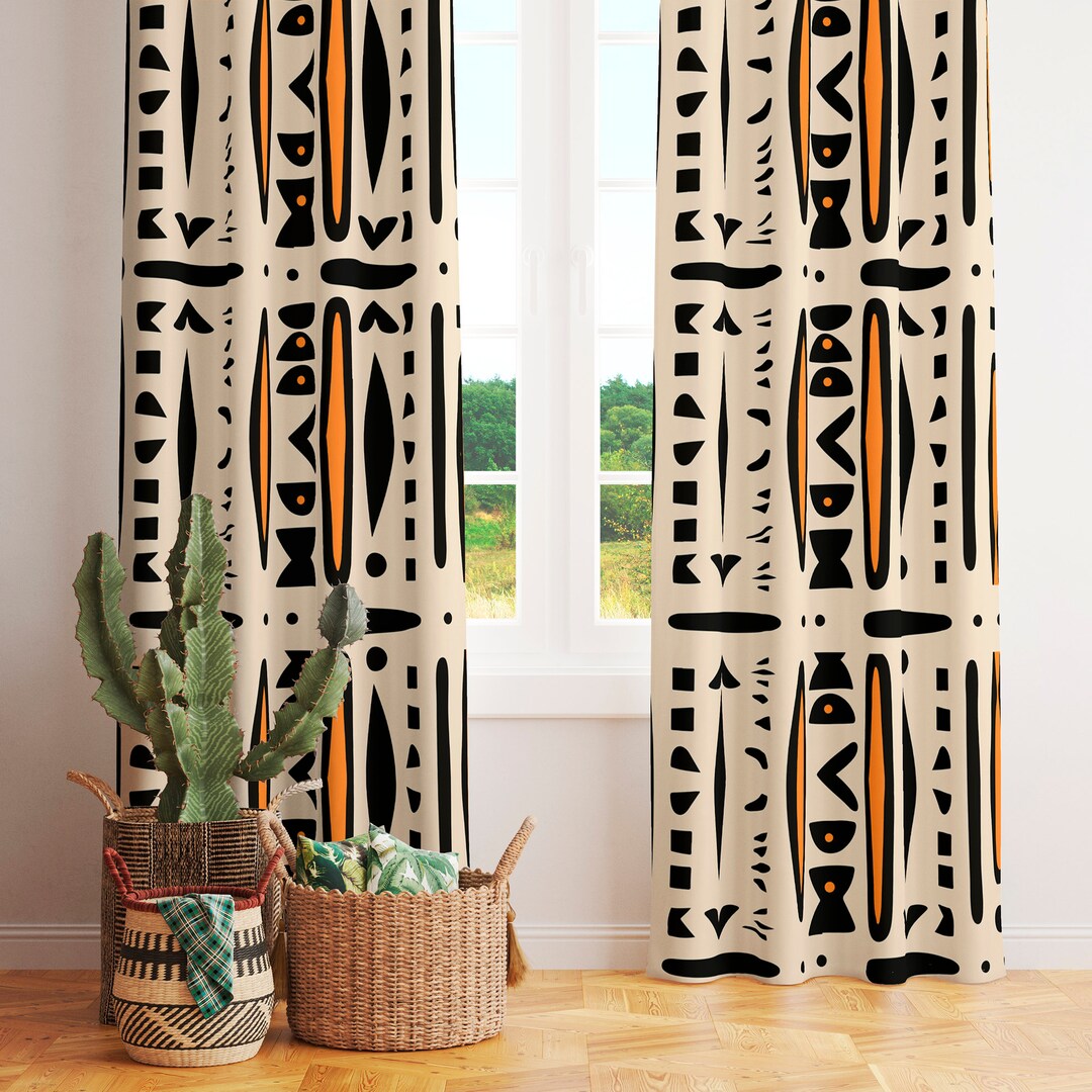 African Mudcloth Print Blackout Curtain: Ethnic Window Panel for ...