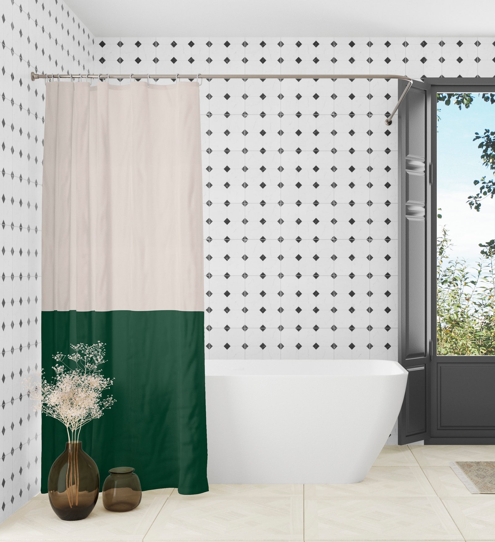 Minimal Shower Curtain Dark Emerald Green Shower Curtains - Etsy