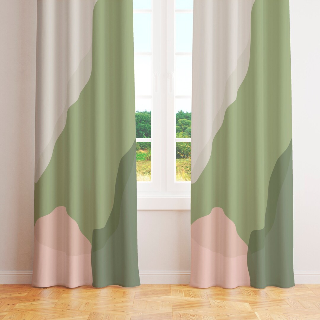 Window Curtains Abstract Art Curtain Panels Green Curtains - Etsy