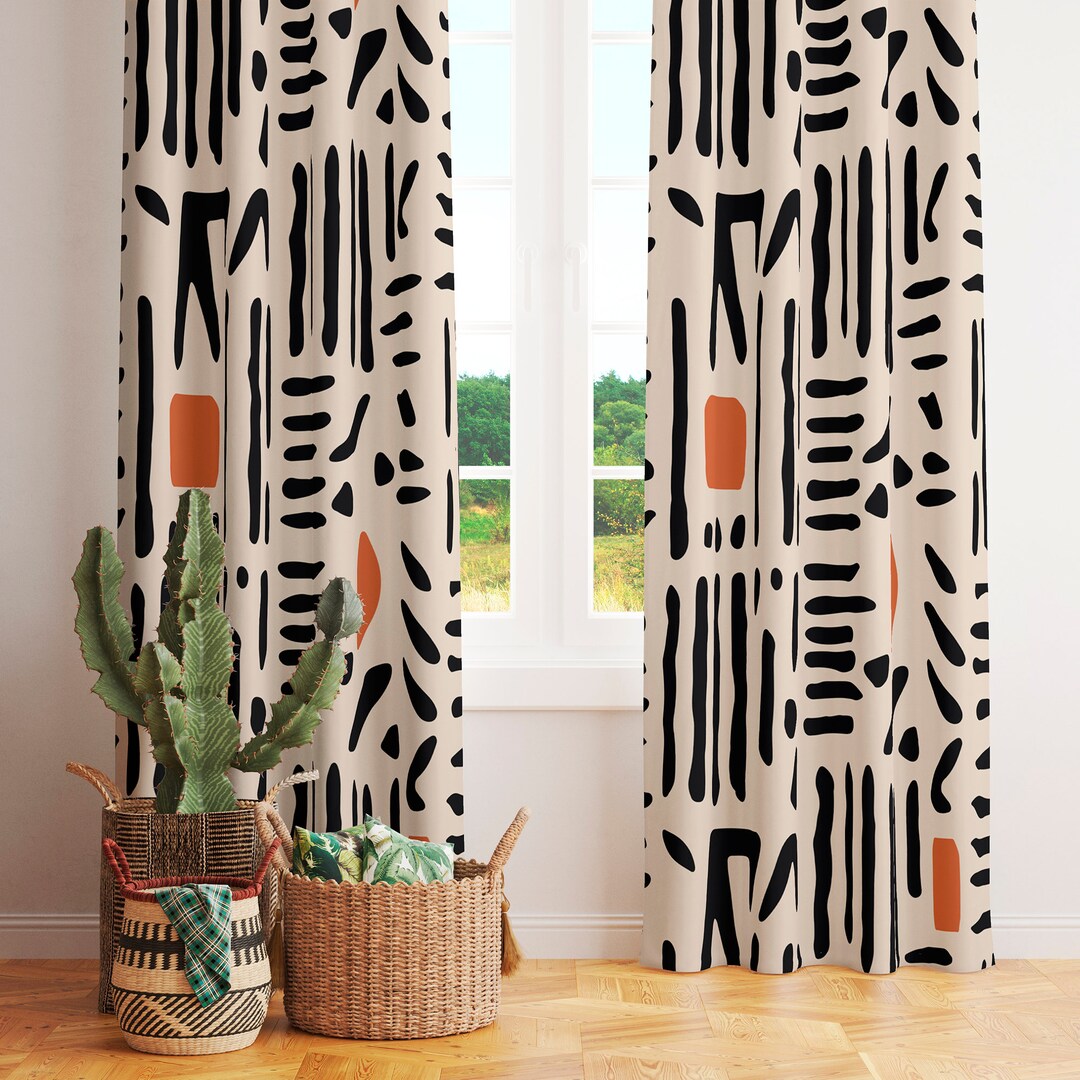 African Mudcloth Print Blackout Curtains Boho Home Decor Window ...