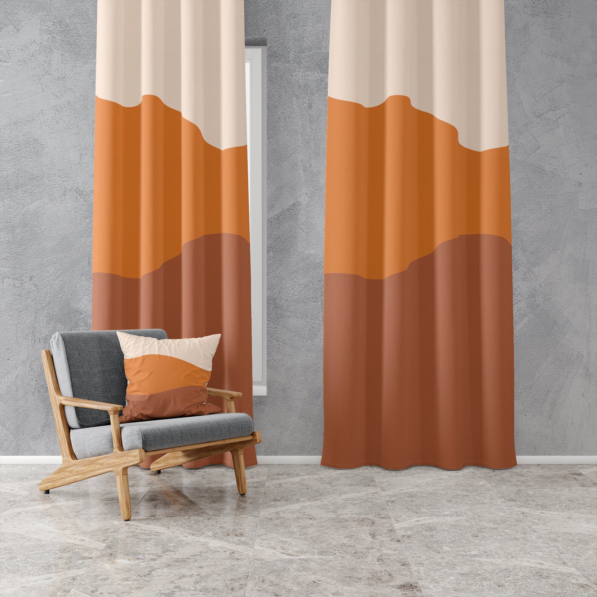 Burnt Orange Window Curtains Color Blocked Window Curtain | Etsy