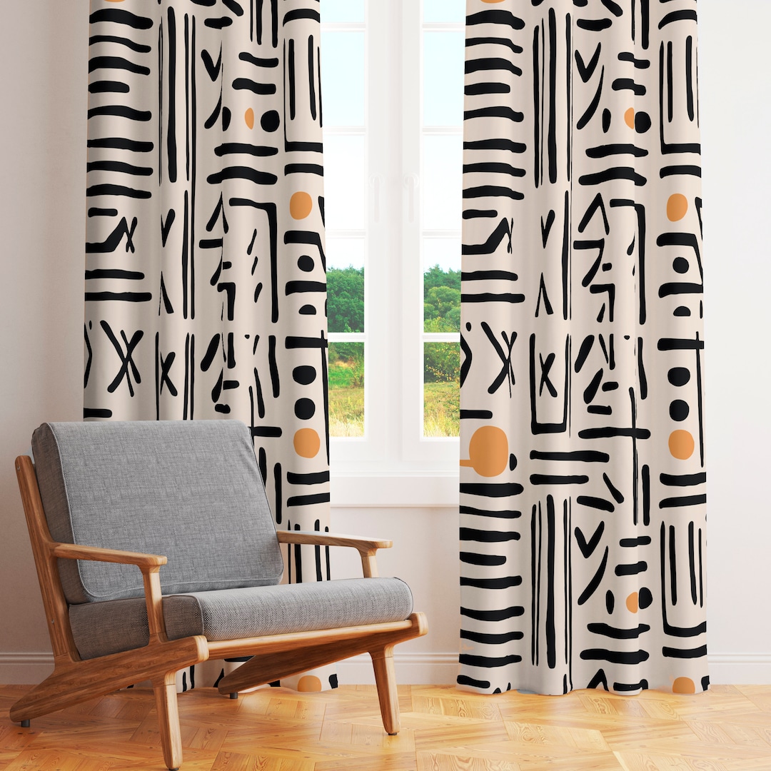 African Mudcloth Print Blackout Curtains Boho Home Decor Window ...