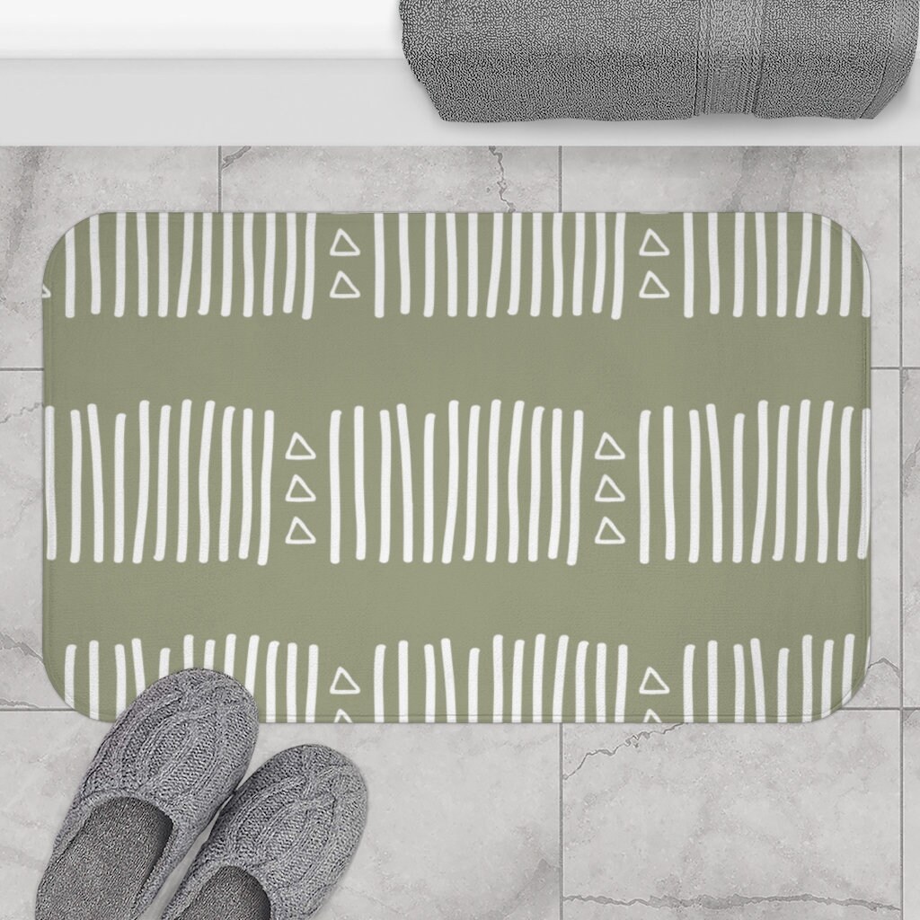 Olive green bath mat African mudcloth print bath mat Simple | Etsy