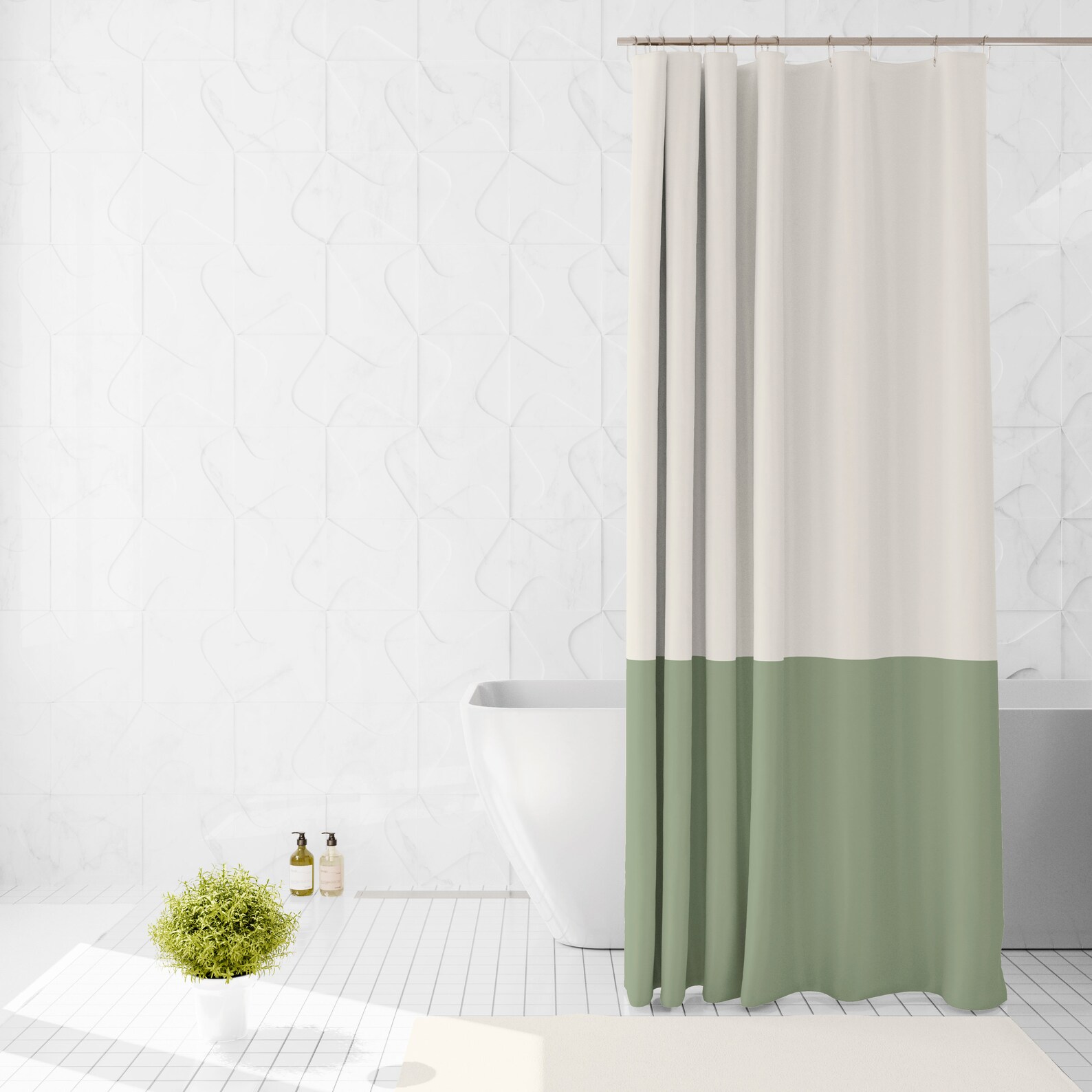 Minimal Shower Curtain Modern Green Shower Curtains Color | Etsy