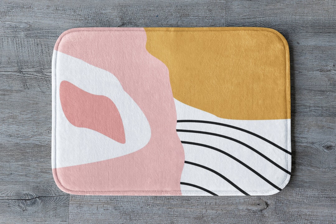 Pink and Yellow Bath Mat Modern Shower Mat Mustard Yellow Shower Rug ...