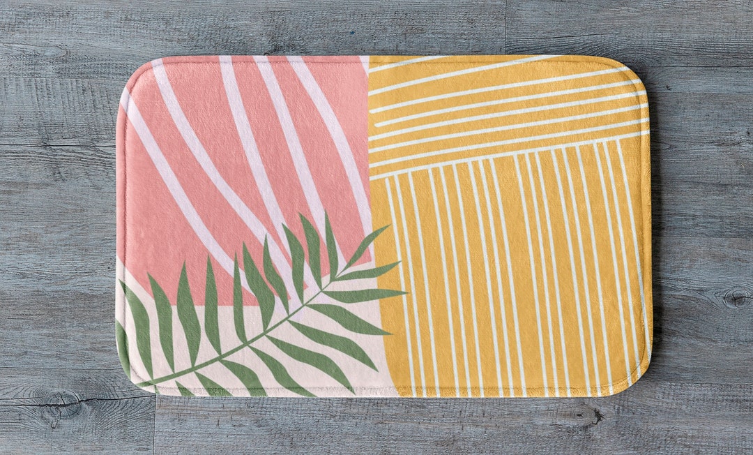 Abstract Bath Mat, Pink and Yellow Bath Mat, Asethetic Art Printed ...