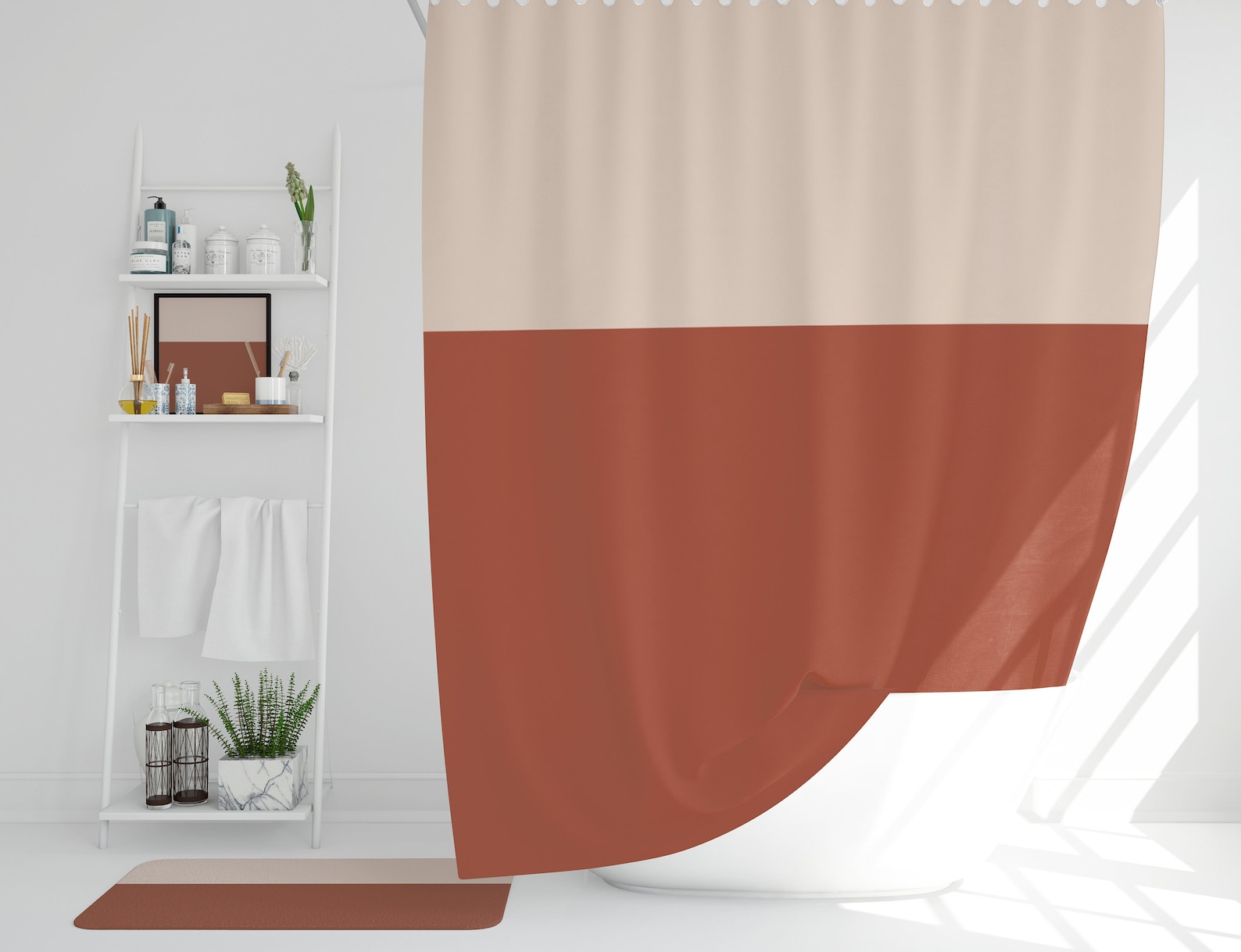Simple Shower Curtains Terracotta Bath Curtain Modern Etsy