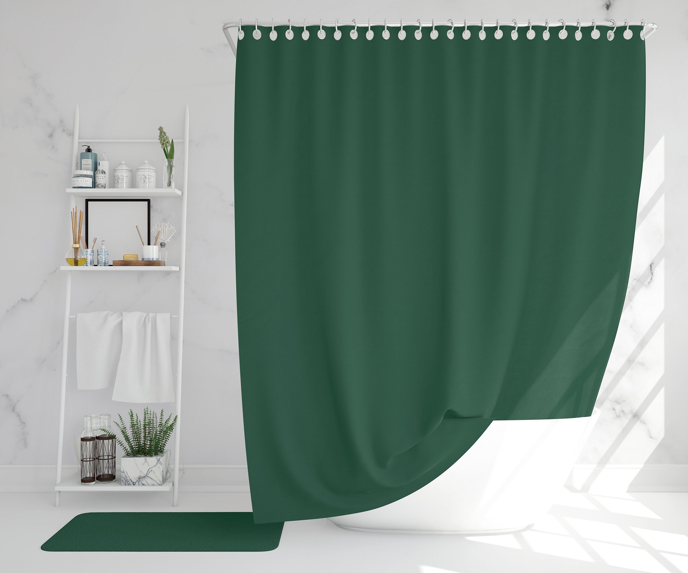 Minimal Shower Curtain Dark Emerald Green Shower Curtains - Etsy