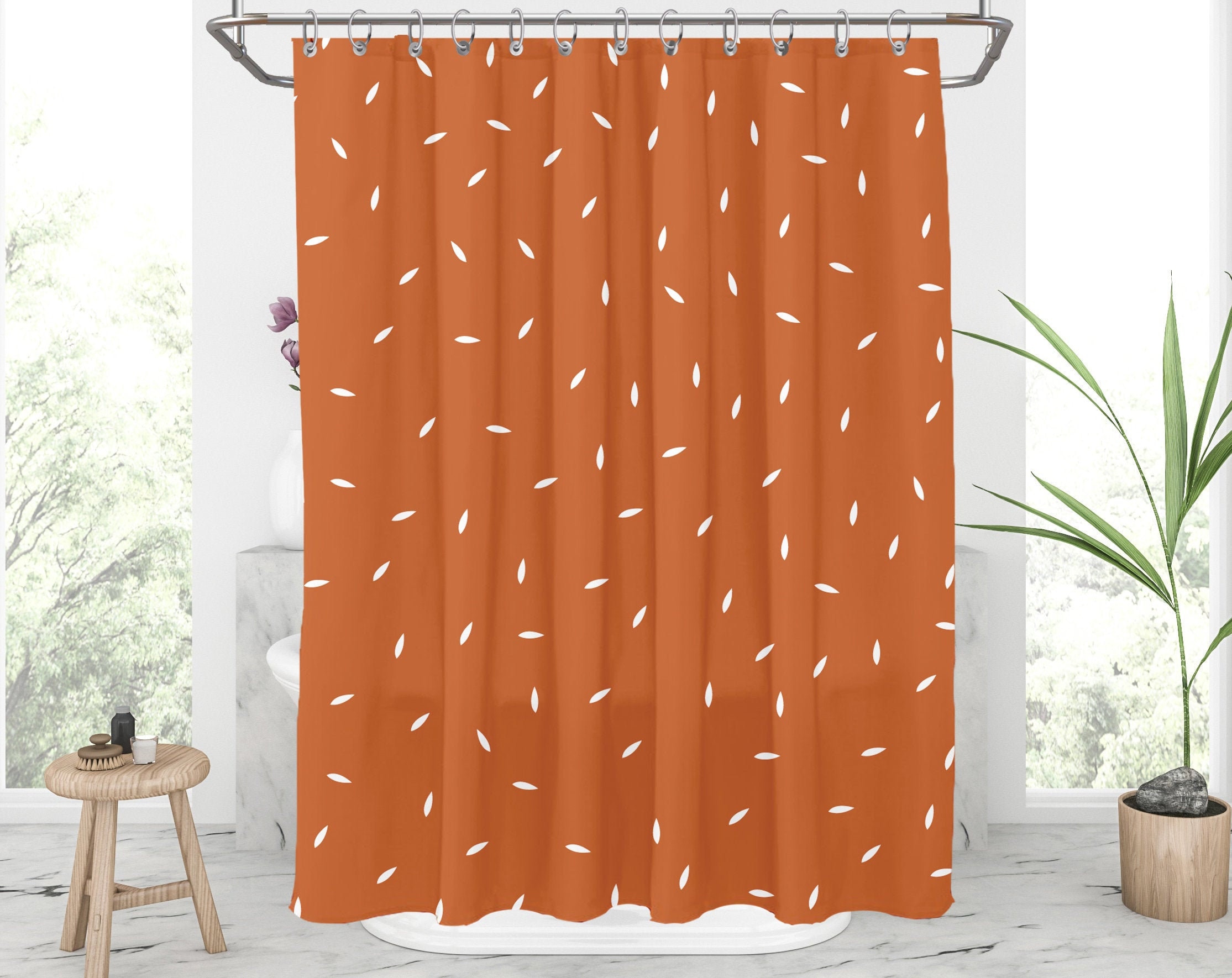 Burnt Orange Shower Curtain Dotted Shower Curtain Extra Long Etsy