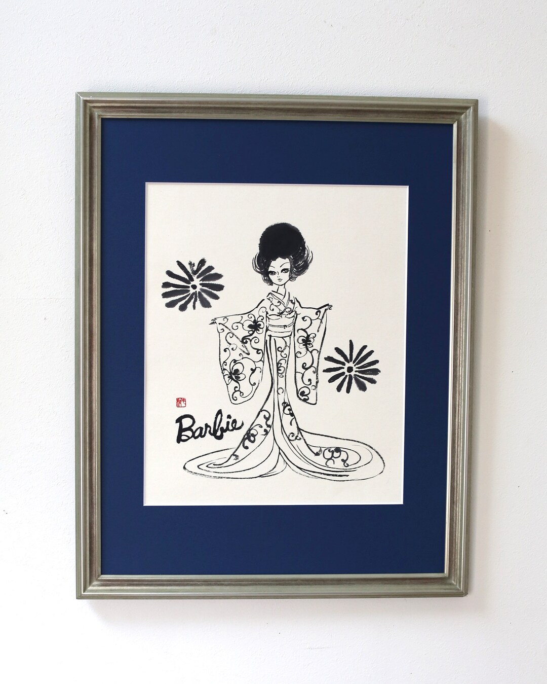 Kimono Barbie / Ink Painting / Japanese Kimono Fashion Wall - Etsy