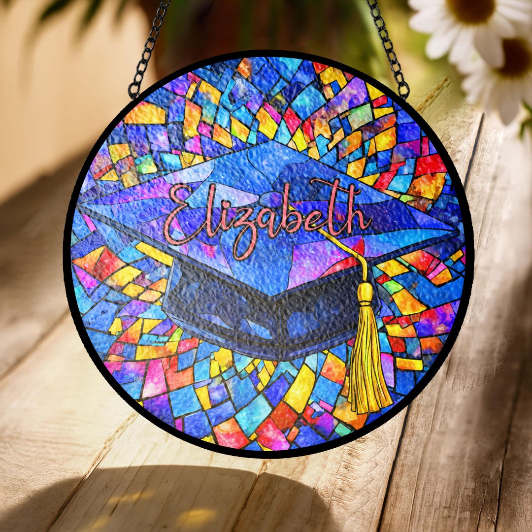 Graduation Cap Stained Glass Suncatcher – Personalized Graduation Gift ...