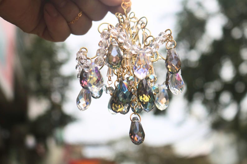 Handmade Crystal Car Suncatcher – Mini Chandelier for Rearview Mirror ...