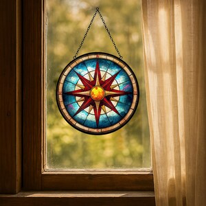 Personalized Compass Stained Glass Suncatcher – Faux Glass Window ...