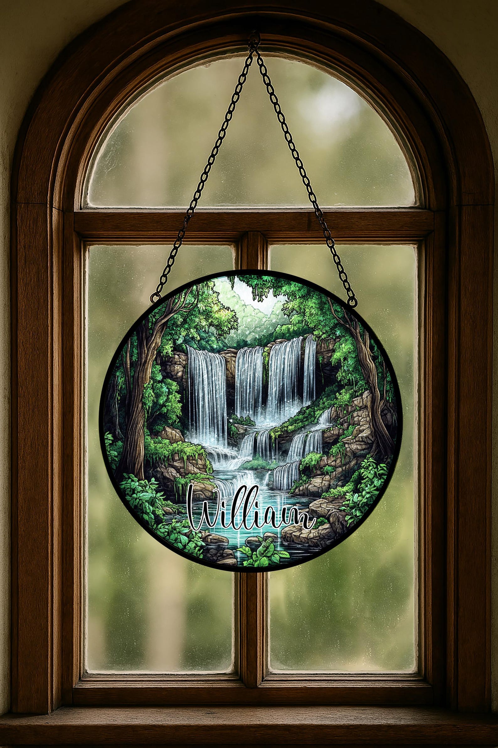 Personalized Waterfall Stained Glass | Faux Nature Window Panel ...