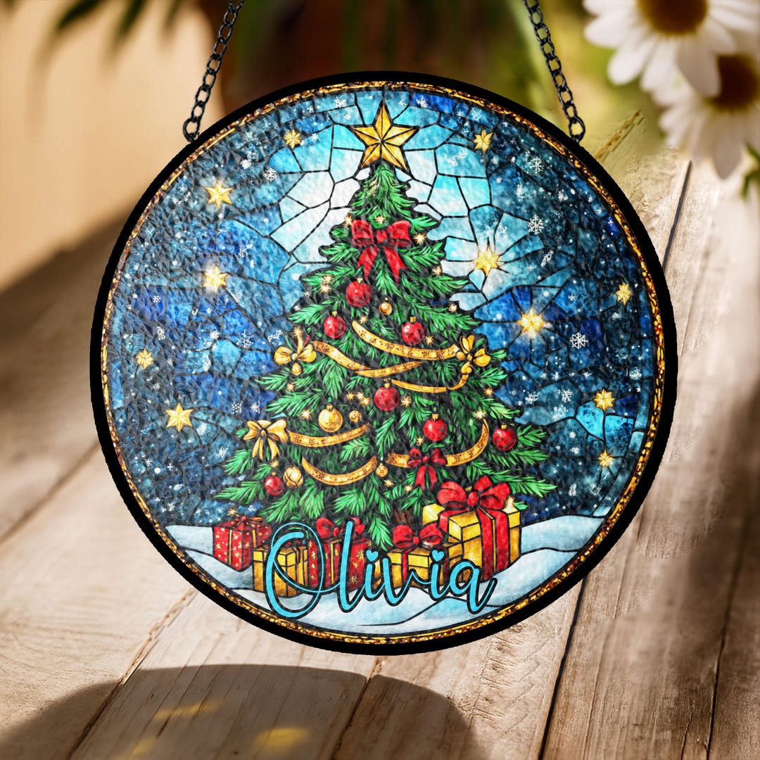 Classic Christmas Tree Stained Glass Suncatcher – Personalized Holiday ...