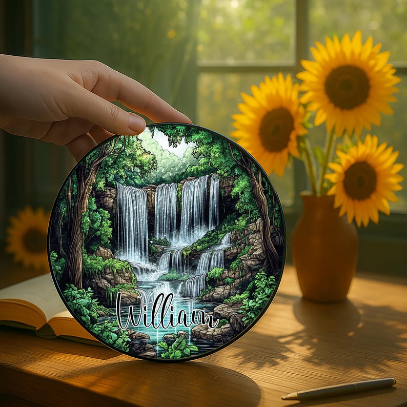 Personalized Waterfall Stained Glass | Faux Nature Window Panel ...
