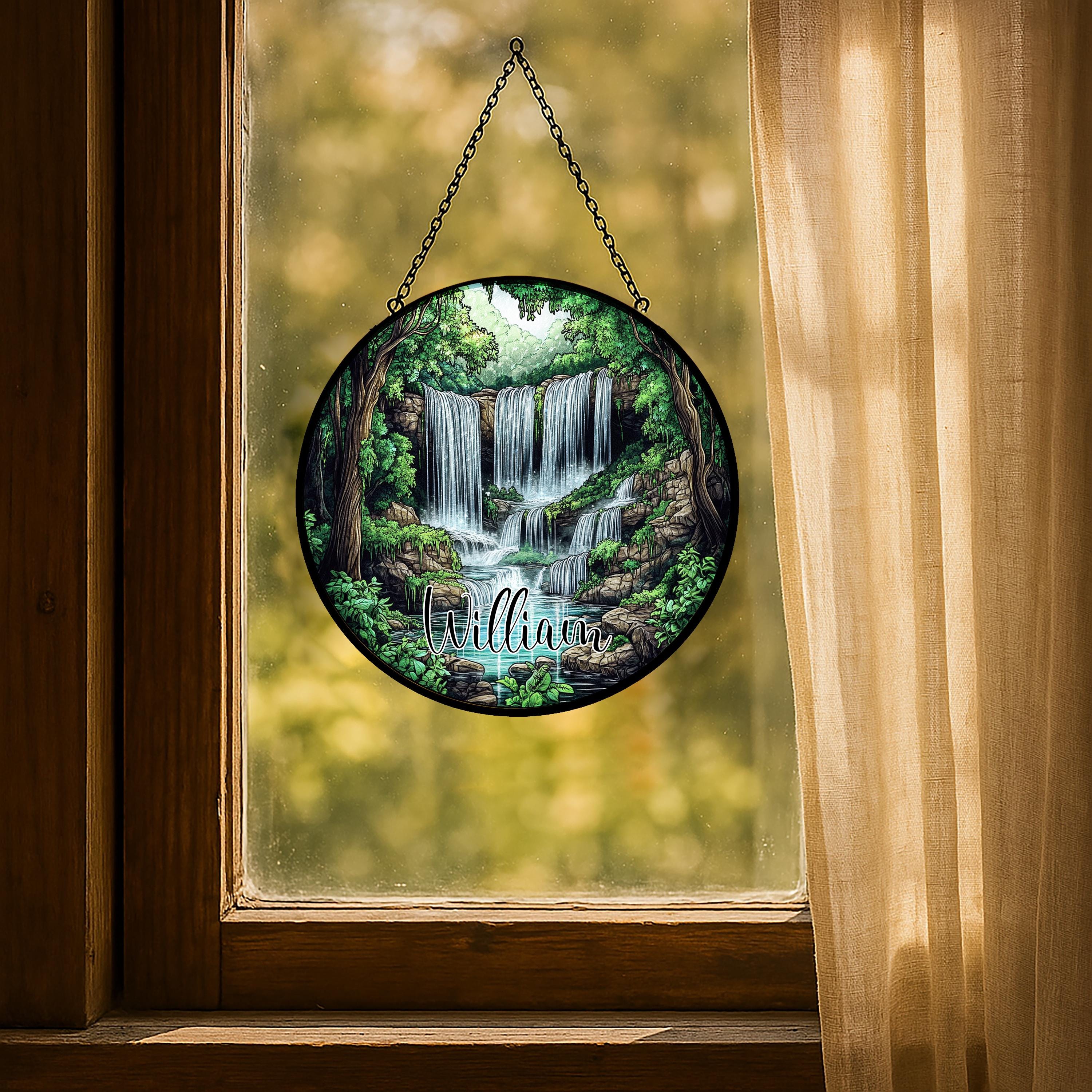 Personalized Waterfall Stained Glass | Faux Nature Window Panel ...