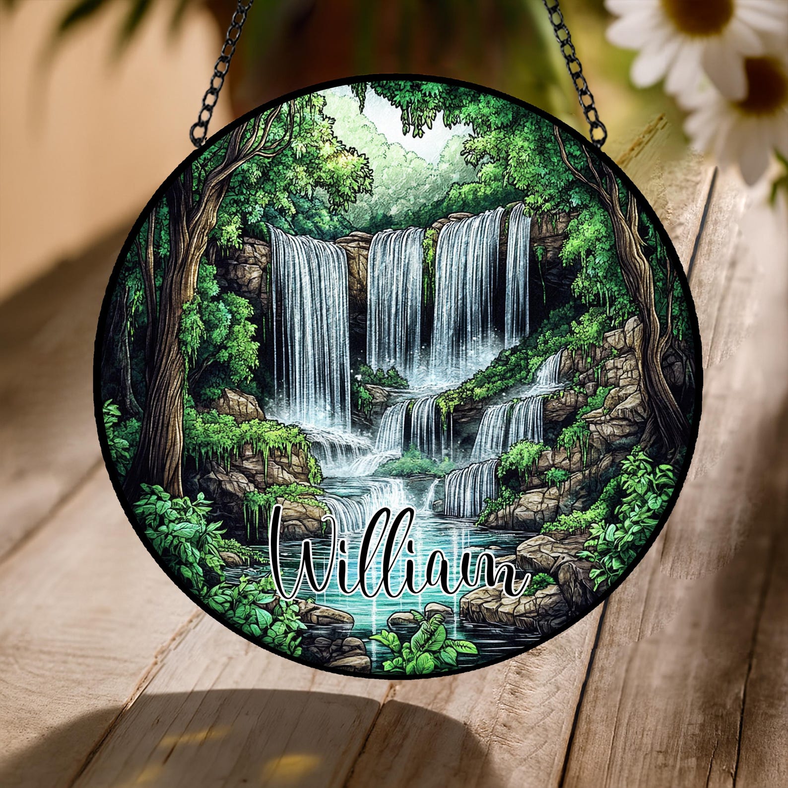 Personalized Waterfall Stained Glass | Faux Nature Window Panel ...