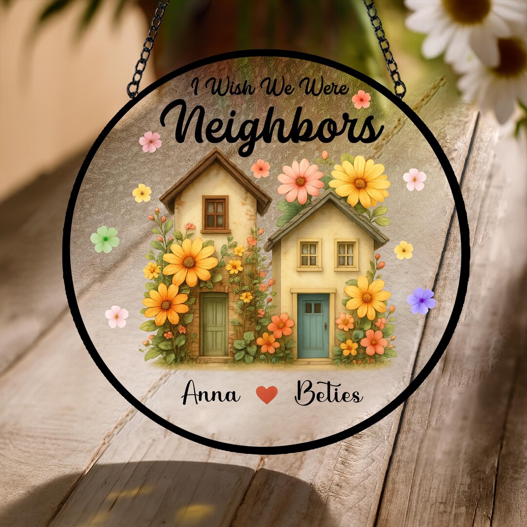 Personalized Neighbor Houses Suncatcher | Custom Two Homes Floral Glass ...