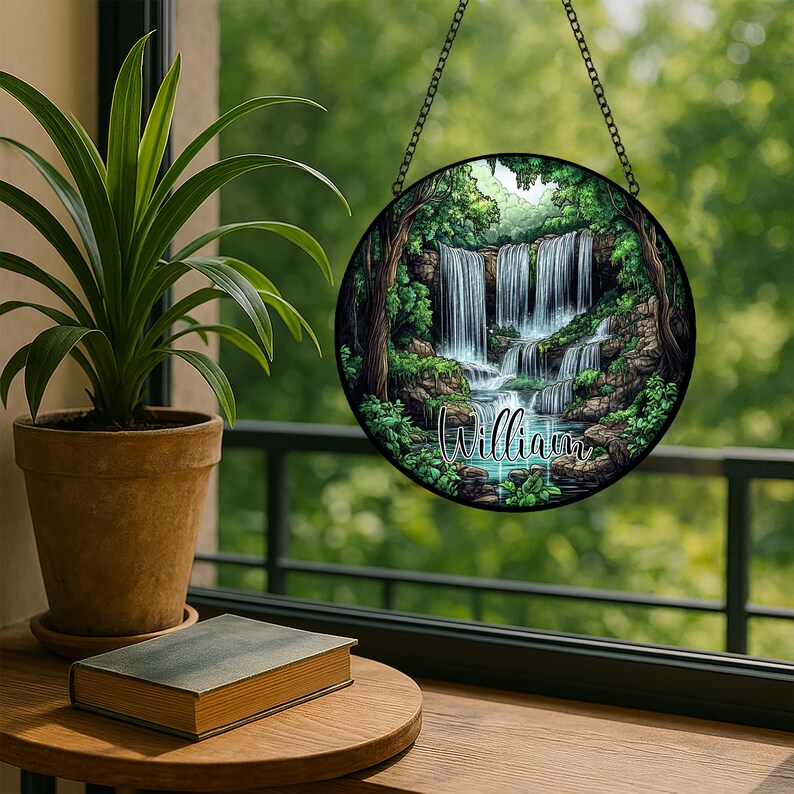 Personalized Waterfall Stained Glass | Faux Nature Window Panel ...