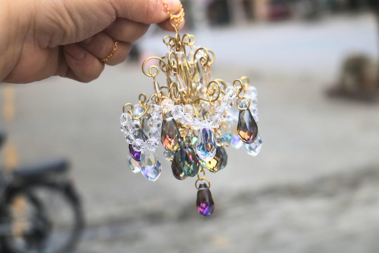 Handmade Crystal Car Suncatcher – Mini Chandelier for Rearview Mirror ...