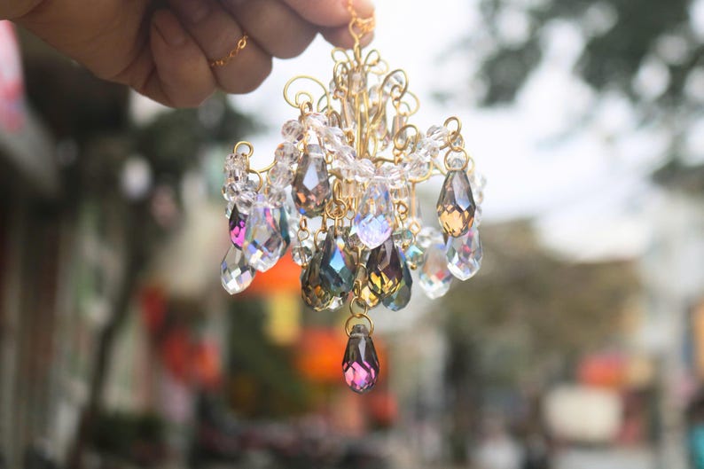 Handmade Crystal Car Suncatcher – Mini Chandelier for Rearview Mirror ...
