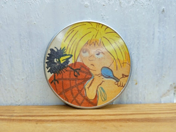 Pin Boy, Childrens vintage pin, pin boy and crow, Fai… - Gem
