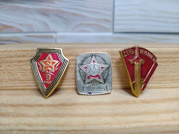 Three vintage badges, Soviet badges, Rare pins - Gem
