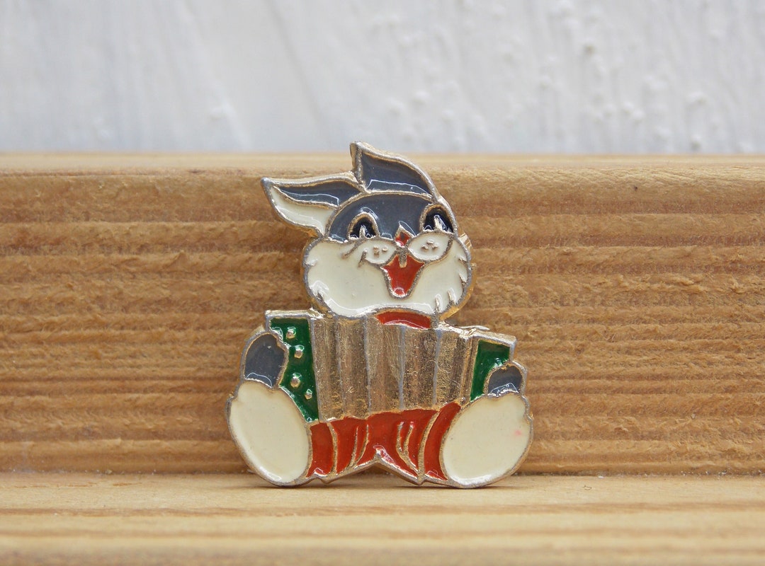 Childrens Pin, Hare With an Accordion, Vintage Pin, Animal Pin, Funny ...