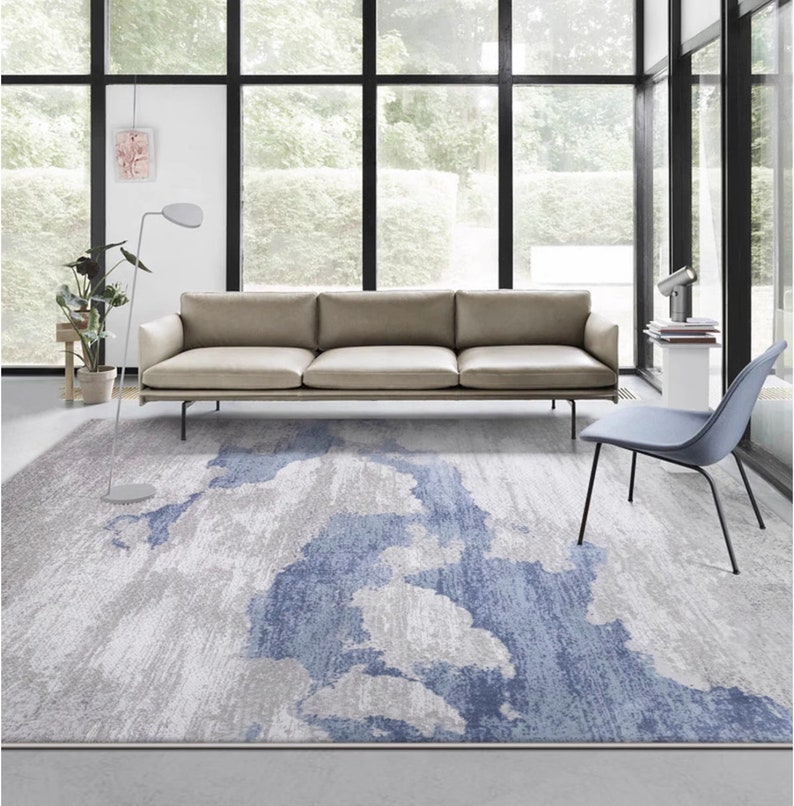 Blue Abstract Rug for Living Room Large Carpet Modern Unique Area Rug ...