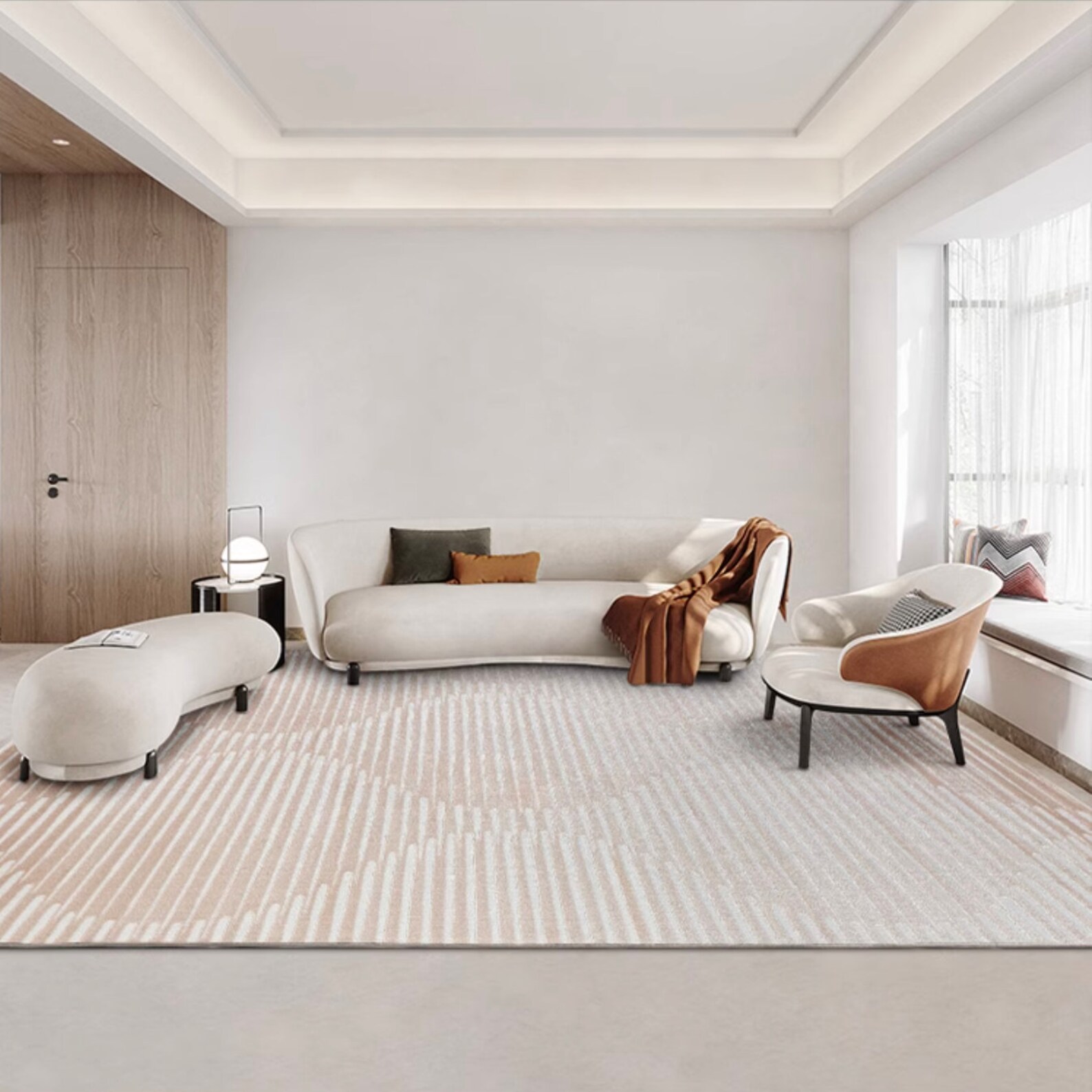 Muted Taupe Abstract Rug for Living Room Striped Carpet Modern Area Rug ...