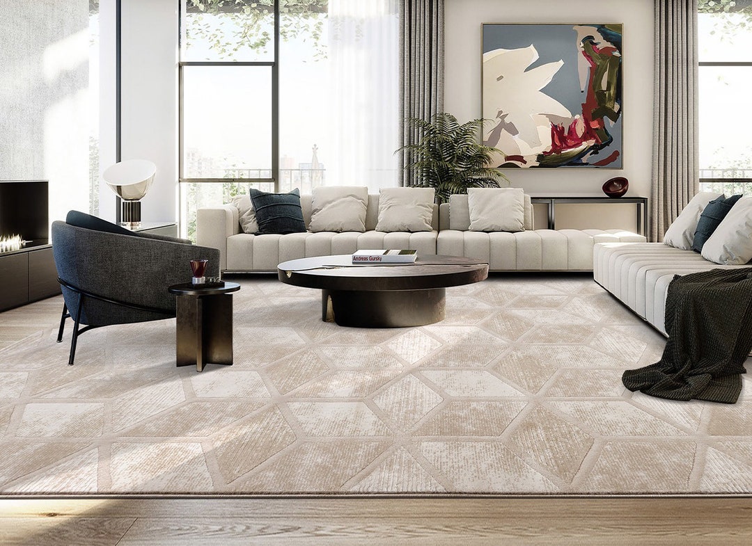 Cream Abstract Rug for Living Room Minimalist Carpet Modern Area Rug ...