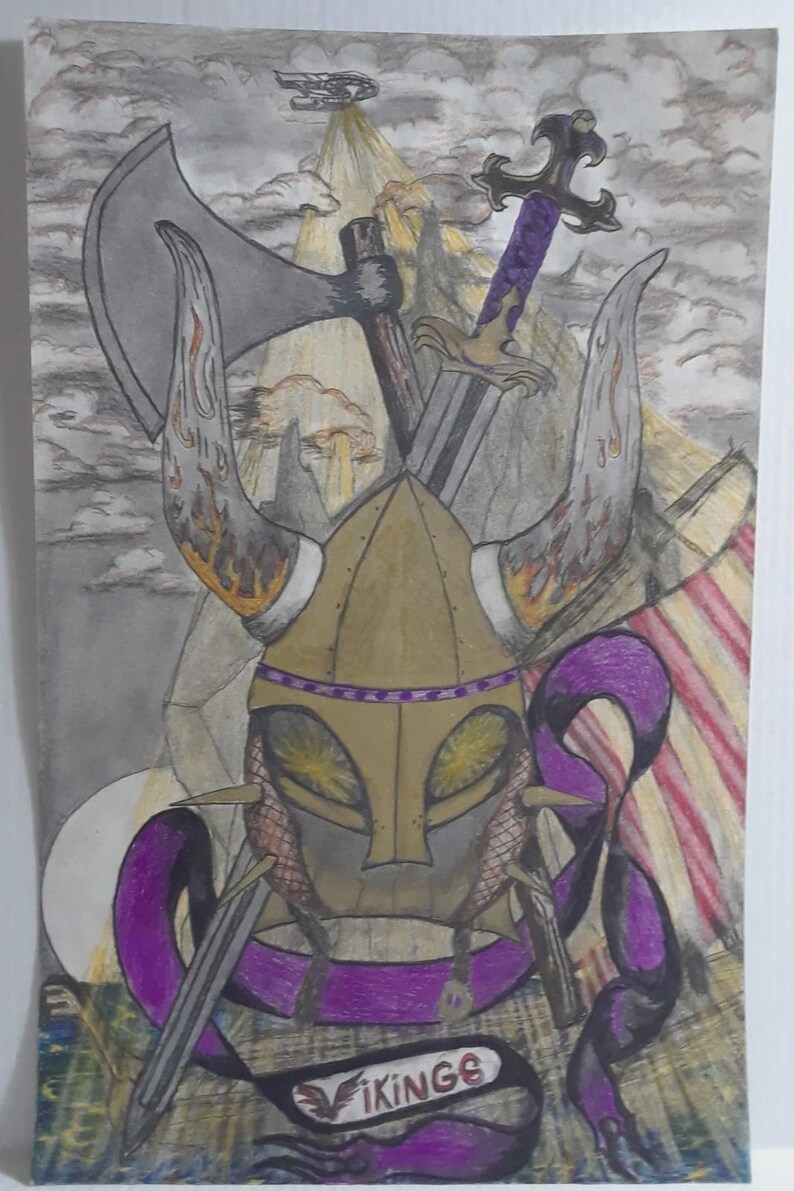 Vintage Original Pencil Drawing Vikings - 22 X 14 in Colored - Etsy