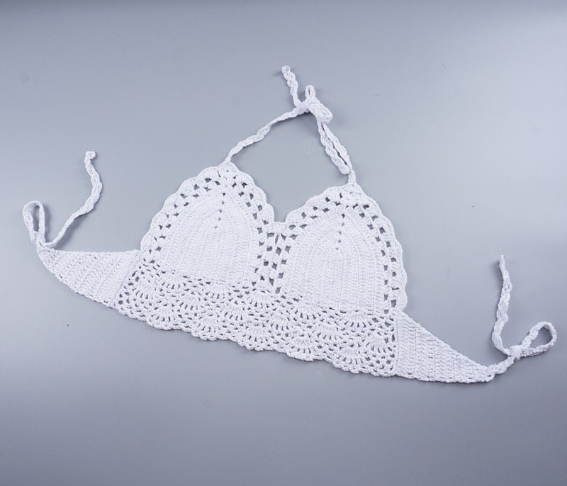 Crochet Crop Top Knitted Boho Bra White | Etsy UK